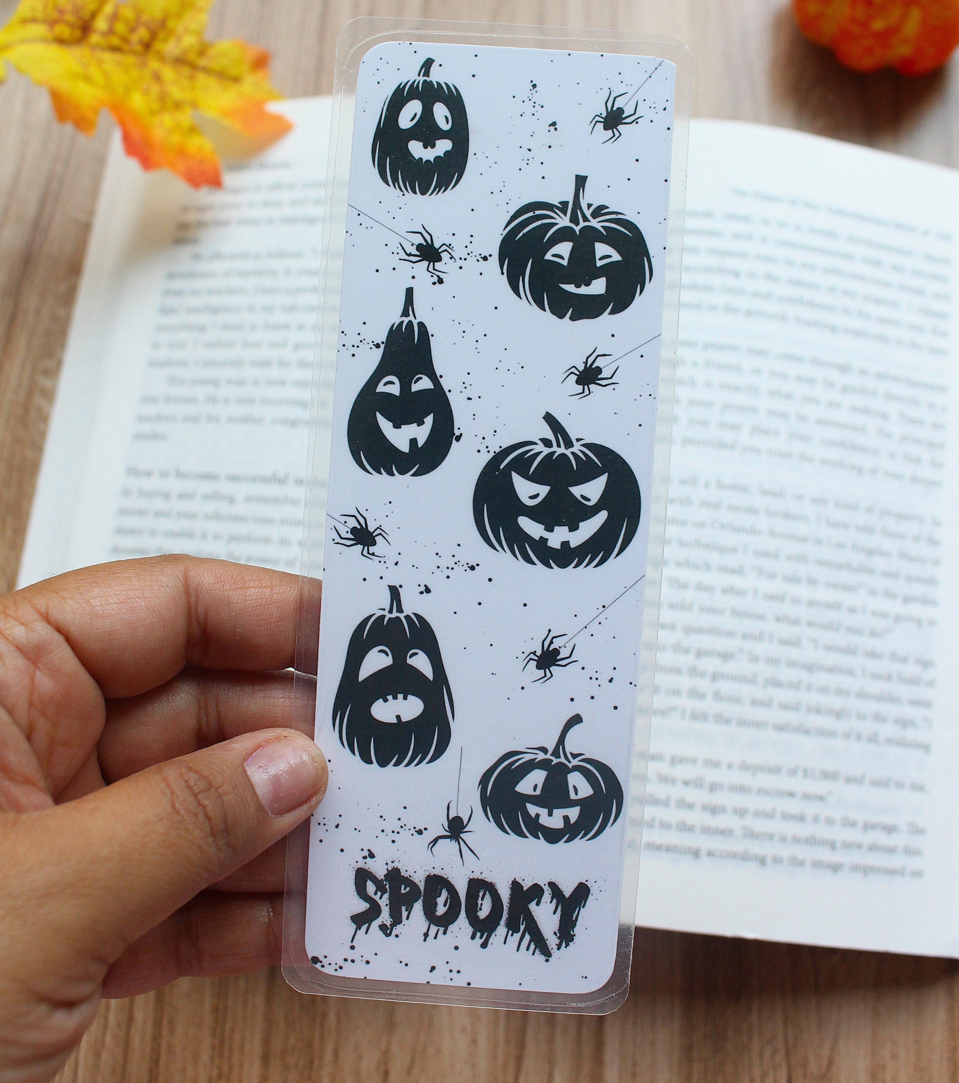 Black Spooky Pumpkin Cardstock Bookmark, Laminated Bookmark, Halloween ...